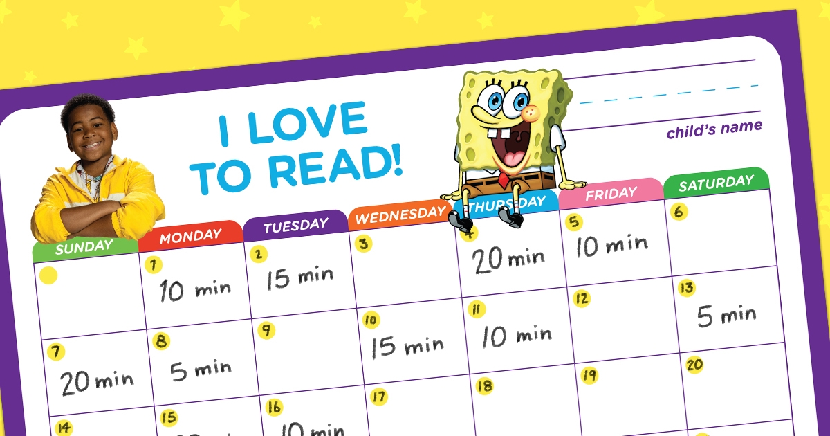 Nick Weekly Reading Chart | Nickelodeon Parents